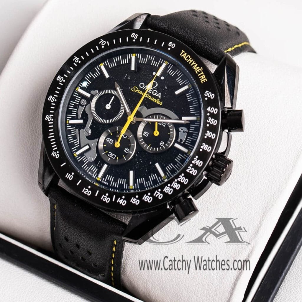 omega watch for men black leather strap | Catchy Watches